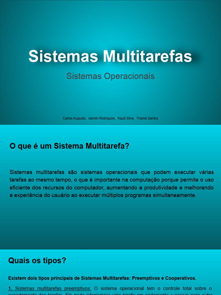 S.O - Sistemas Multitarefas | PDF | Sistema operacional | Programas
