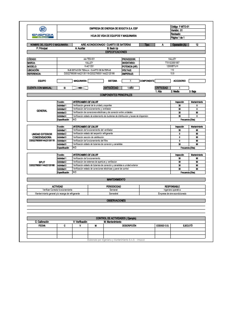 Formato Hoja de Mto Aire Acondicionado.-Tes-001 | PDF | Aire ... Formato Hoja de Mto Aire Acondicionado.-Tes-001 | PDF | Aire ...