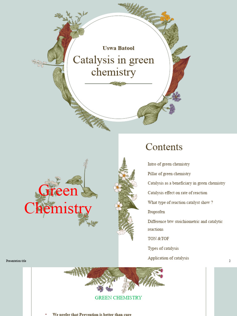 Catalysis in Green Chemistry New | PDF | Catalysis | Chemical Reactions