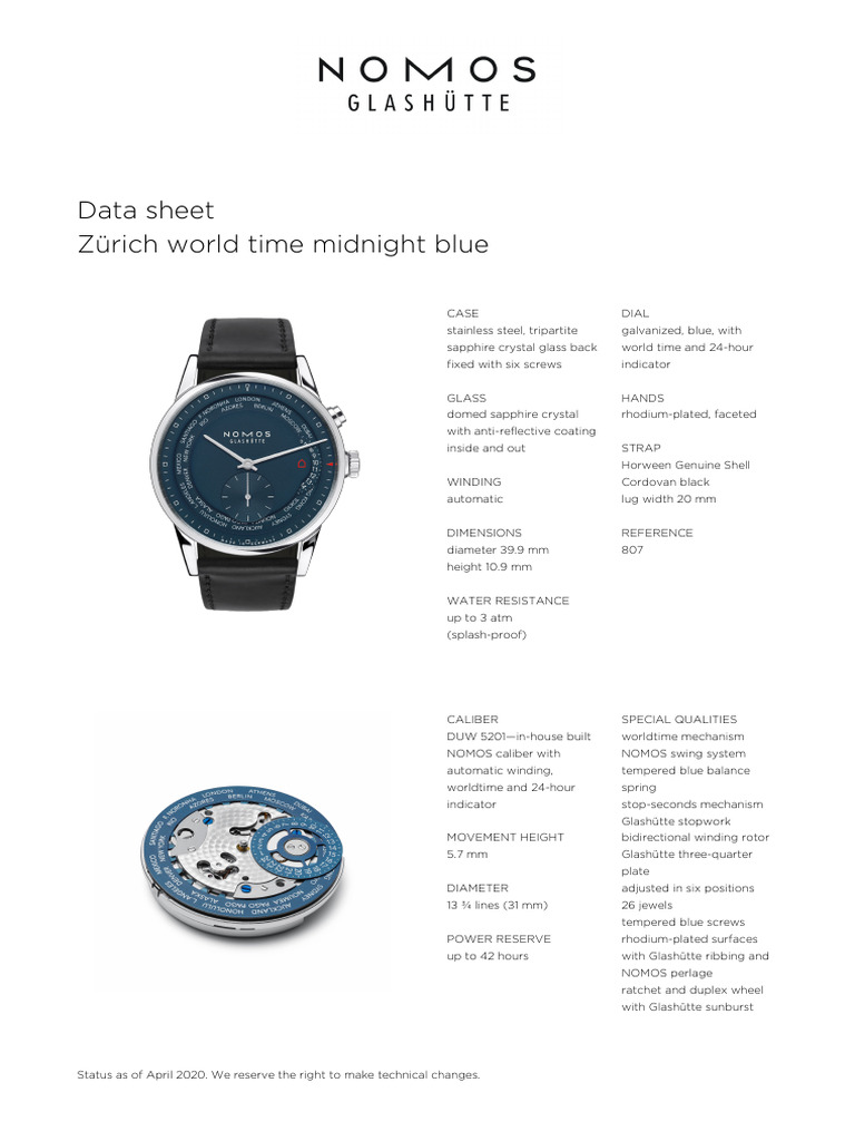Zürich World Time Watch Specs | PDF | Equipment | Materials