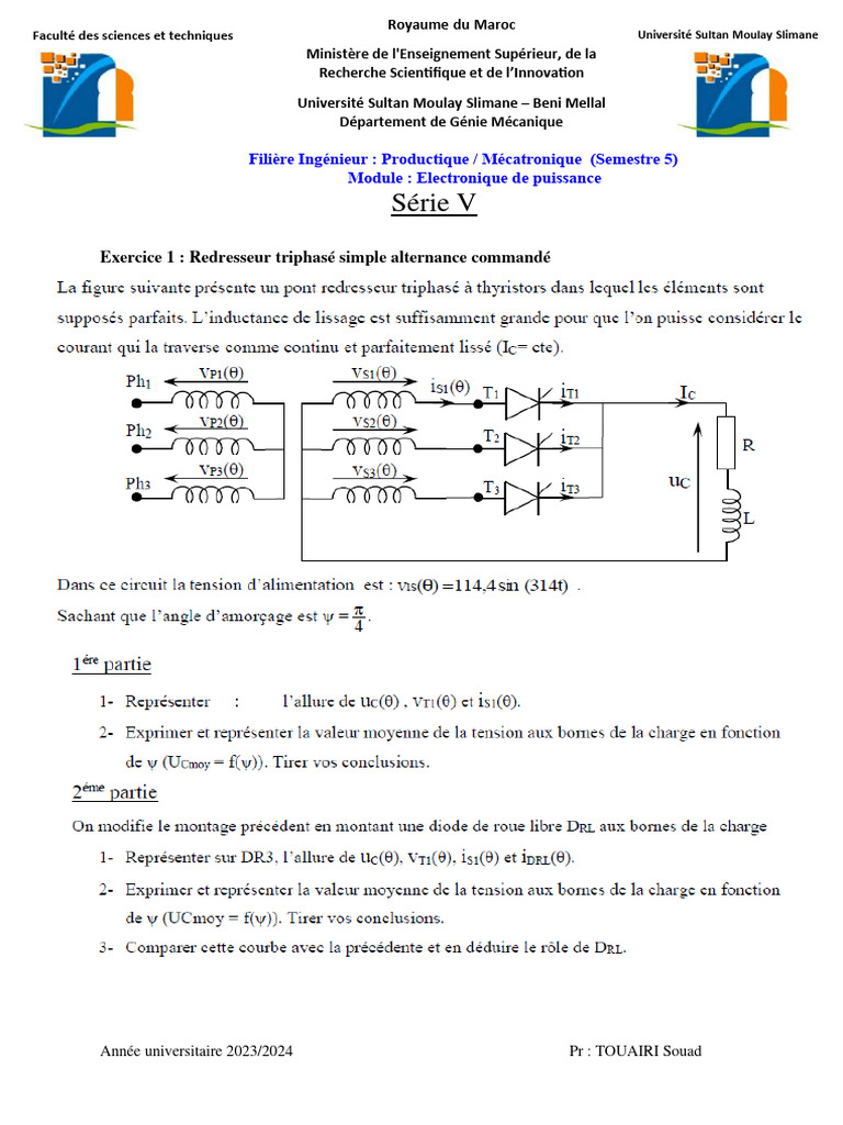 Exercice sur Redresseur Triphasé 2023 | PDF | Technologie et ingénierie