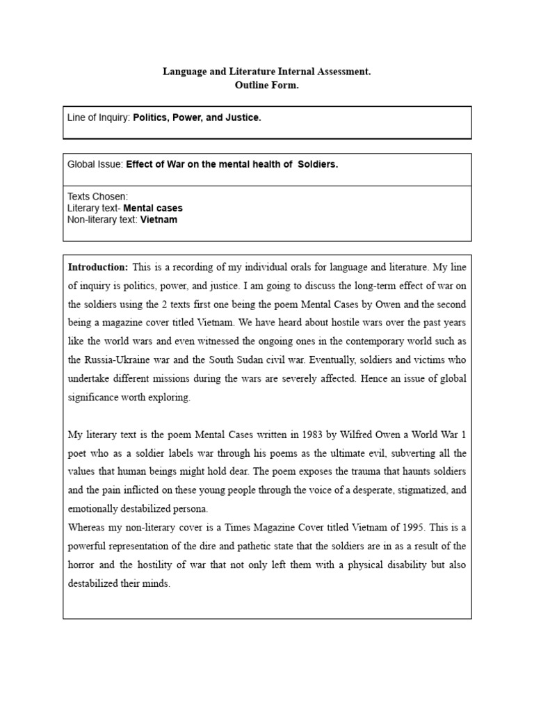 IO Outline | PDF | Psychological Trauma | Mental Disorder