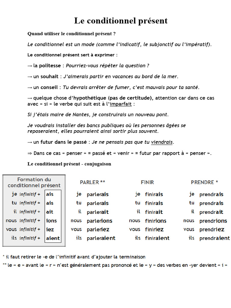 Exercices sur le conditionnel présent | PDF | Verbe | Typologie ...