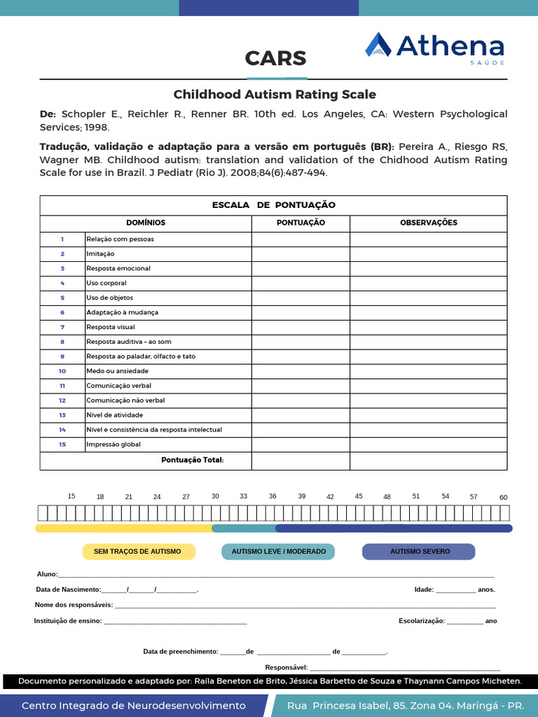 Escala CARS | PDF | Emoções | Comunicação