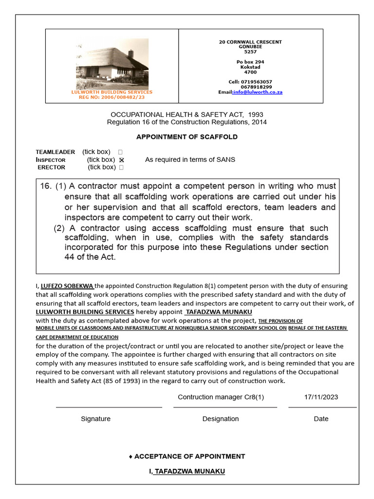 Scaffolding Inspector Pdf Government Justice