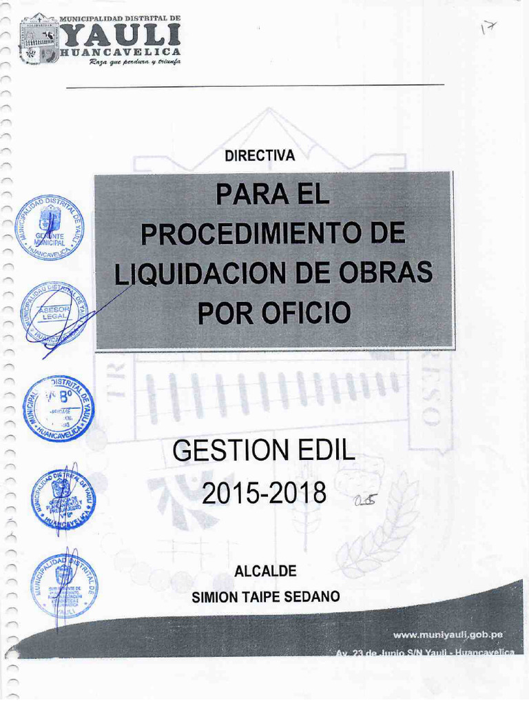Directiva #005-2015-MDY-Directiva para El Procedimiento de Liquidacion de Obras Por Oficio | PDF