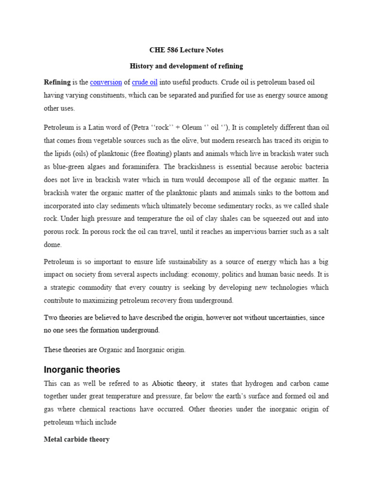 Che 568 Lecture Note | PDF | Petroleum | Oil Refinery