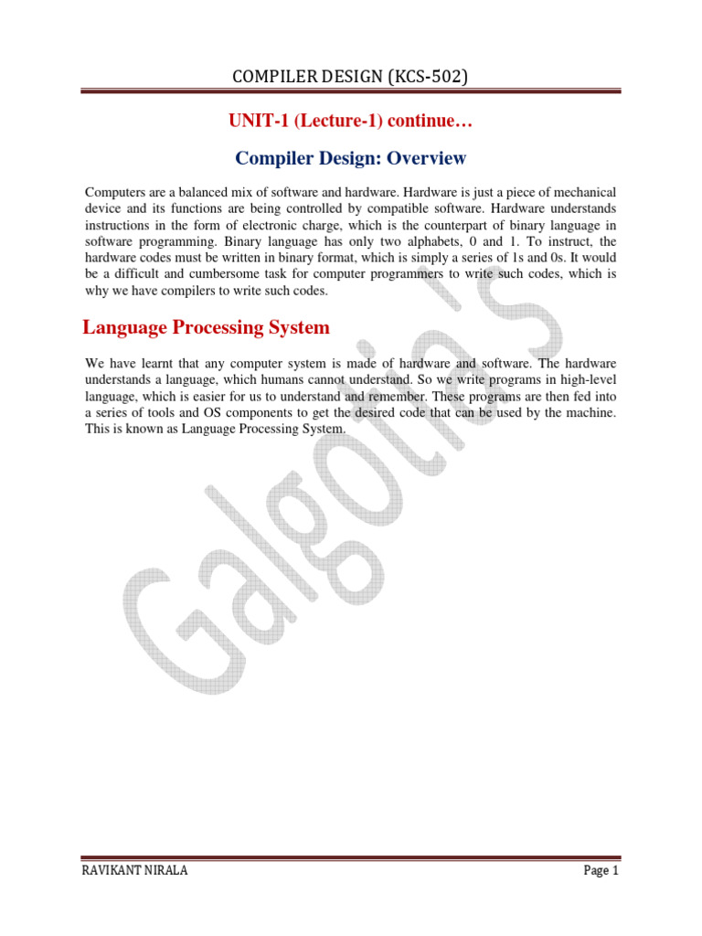 Compiler Design Unit-1 - 1 Cont.. | PDF | Compiler | Programming