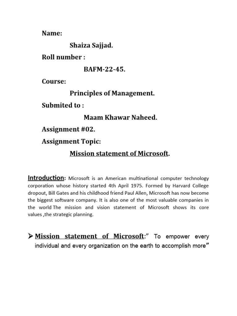 Shaiza Sajjad - Management Assignment | PDF | Microsoft | Marketing