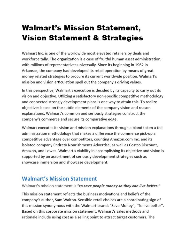Walmart Mission Statement | PDF | Walmart | Retail