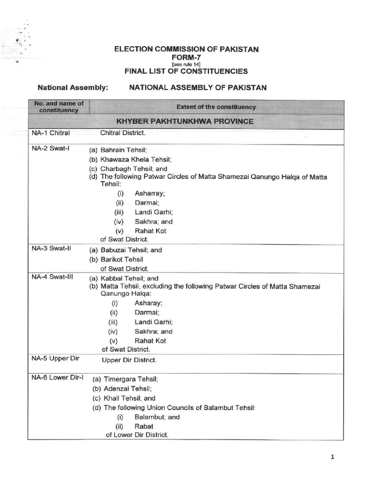List of Constituencies (NATIONAL ASSEMBLY OF PAKISTAN) | PDF