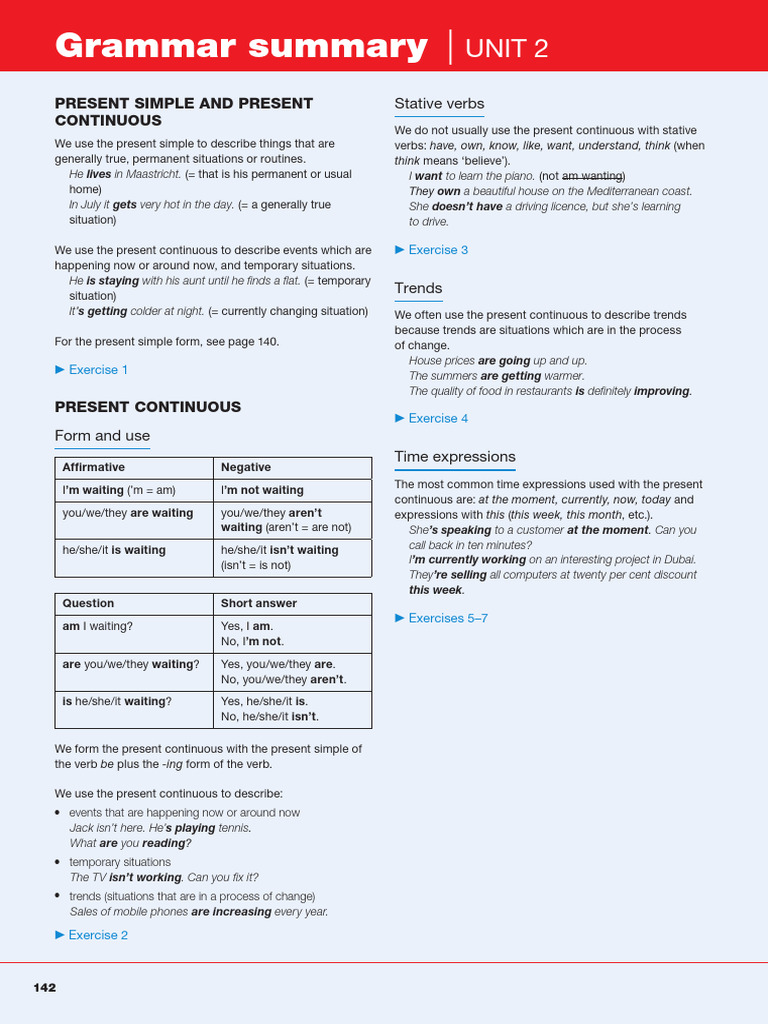 Grammar Summary Unit 2-1 | PDF