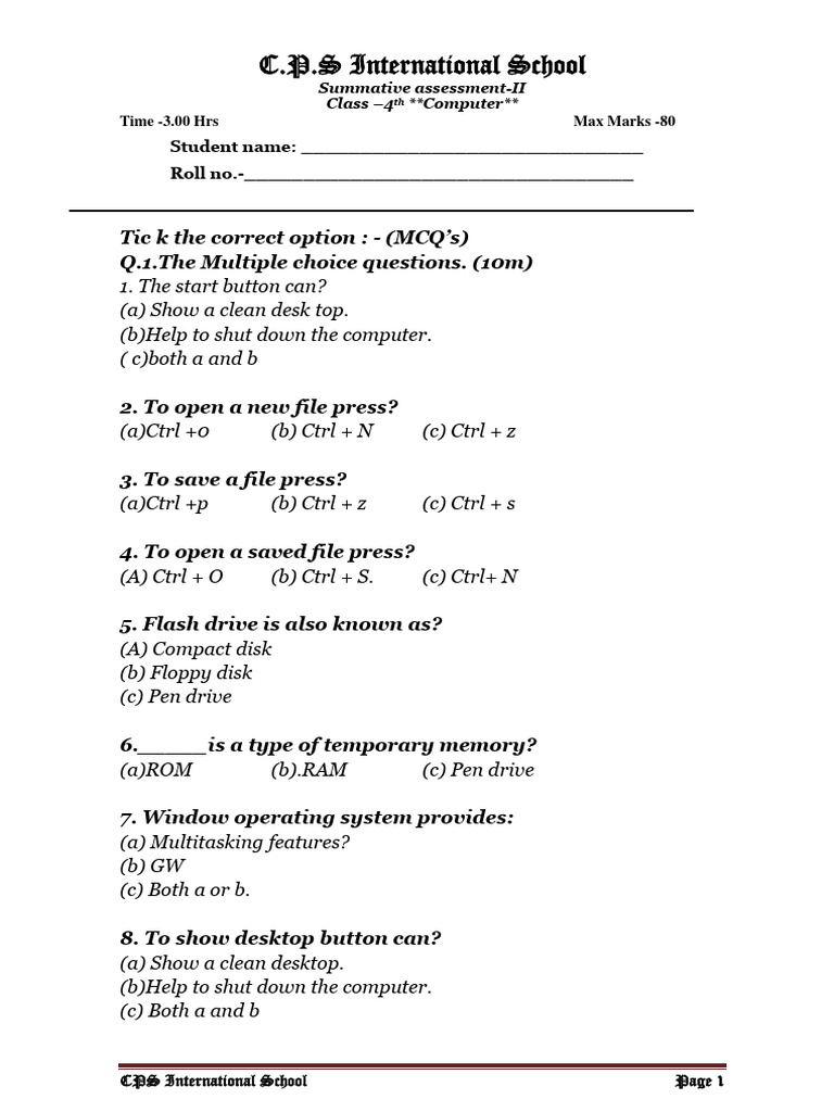 4th Class Computer | PDF