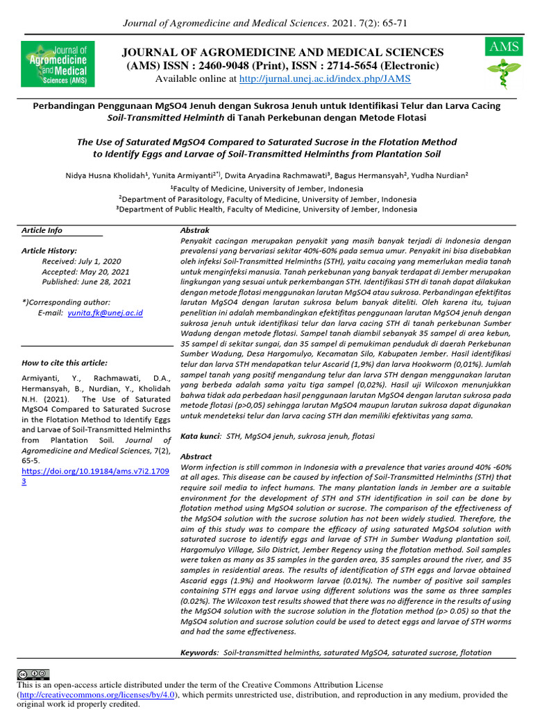 Journal of Agromedicine and Medical Sciences (AMS) ISSN: 2460-9048 ...