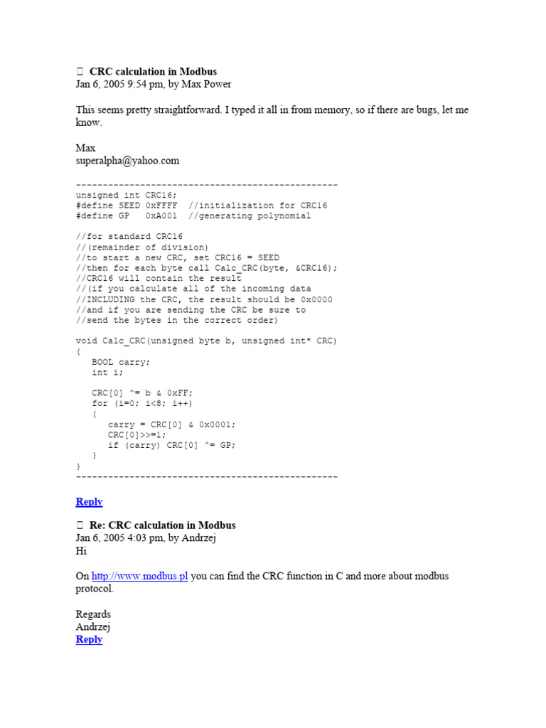 Crc Calculation In Modbus Pdf