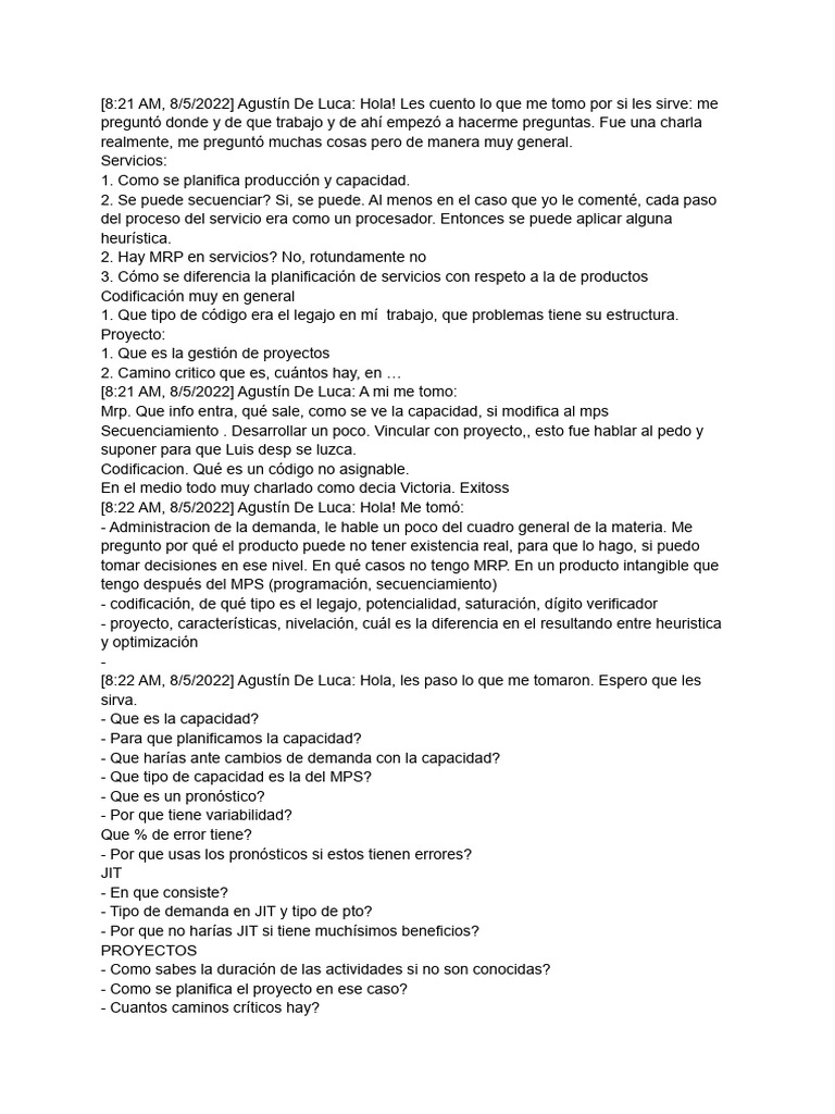 Preguntas Coloquio PCP Agosto 2021-Julio 2022 | PDF | Lean Manufacturing | Ciencia de sistemas