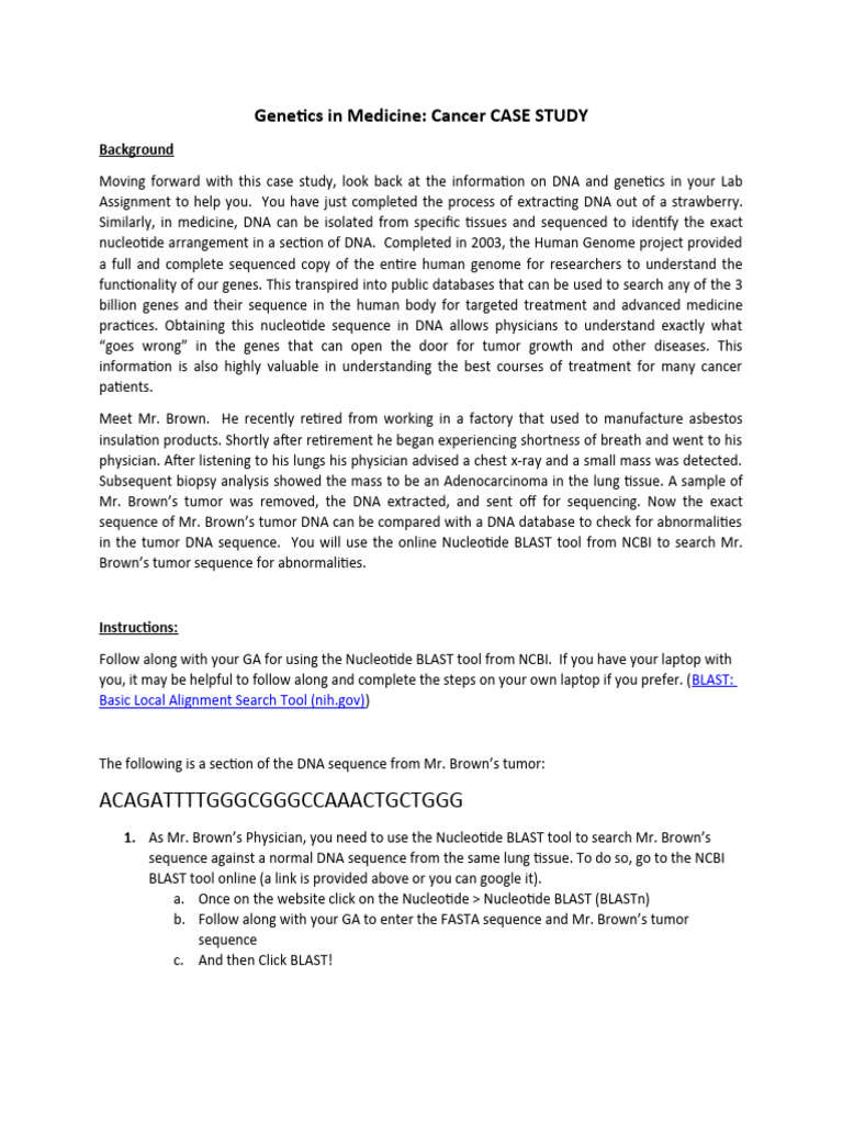 Genetics in Medicine - Cancer Case Study | PDF | Dna Sequencing ...