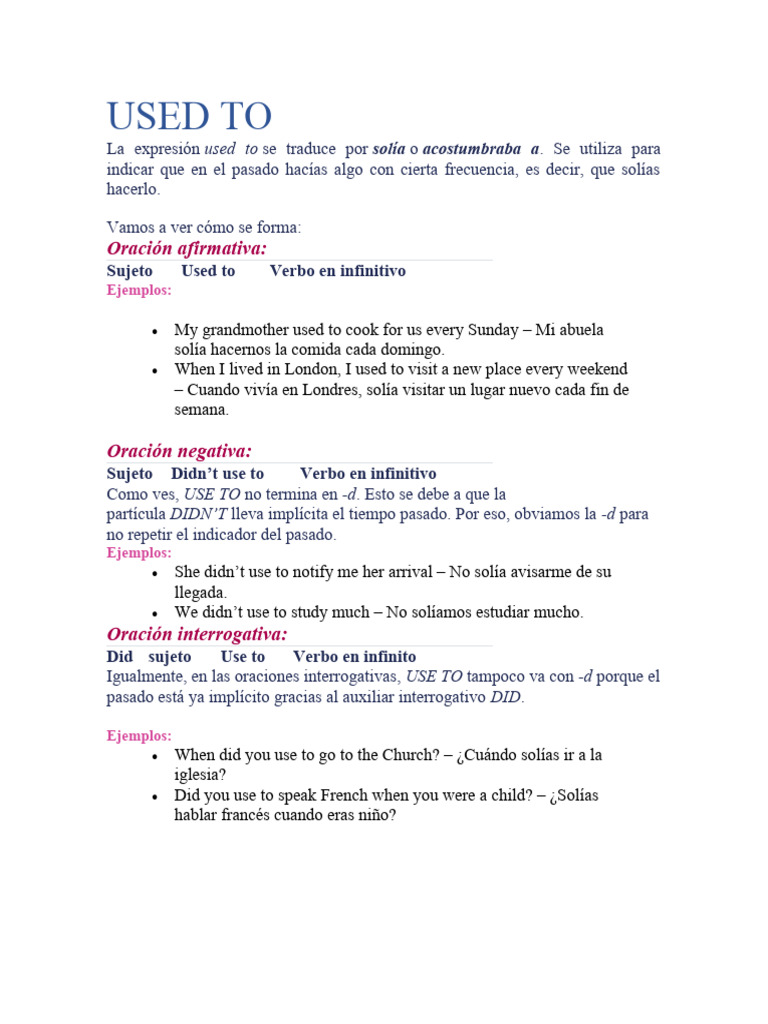 Used To | PDF | Verbo | Asunto (gramática)