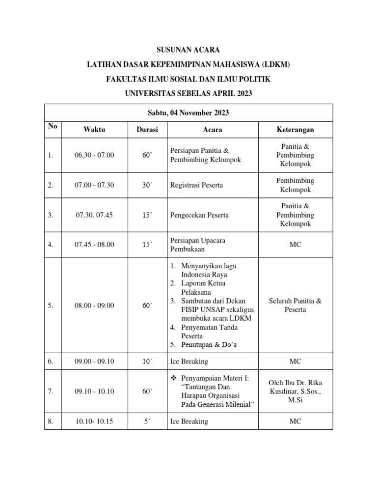 Rundown Acara LDKM 2023 | PDF