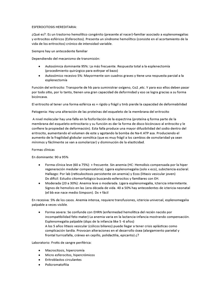 Esferocitosis Hereditaria | PDF | Glóbulo rojo | Anemia