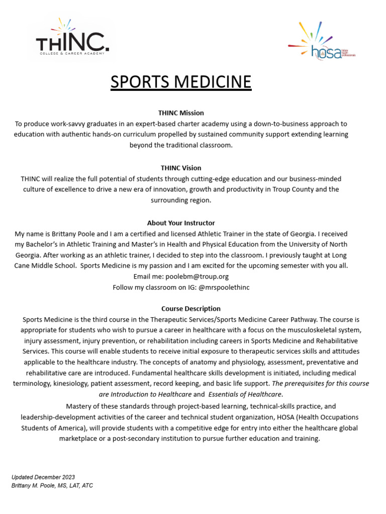 Sports Medicine Syllabus | PDF | Physical Therapy | Health Care