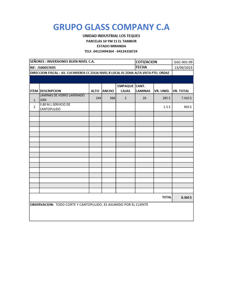 Cotización de Vidrio Laminado | PDF | Tecnología
