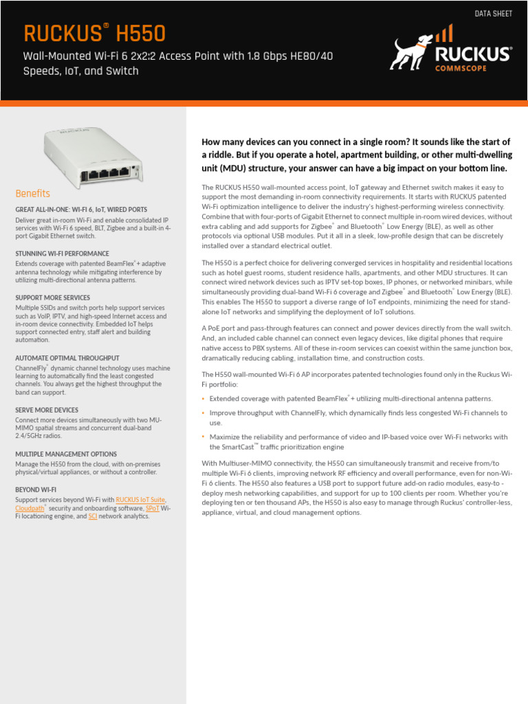 RUCKUS H550 Data Sheet | PDF | Wi Fi | Wireless Access Point
