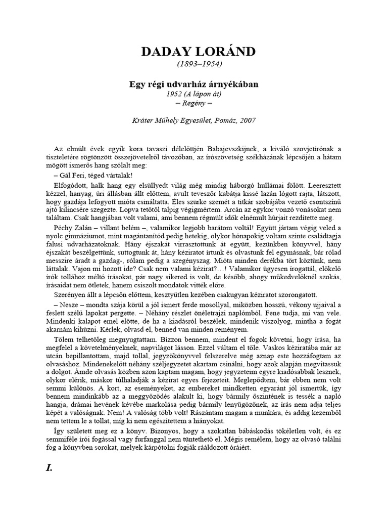 Daday Loránd - Egy Régi Udvarház Árnyékában | PDF