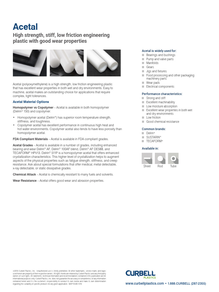 Acetal Data Sheet | PDF | Polymers | Wear
