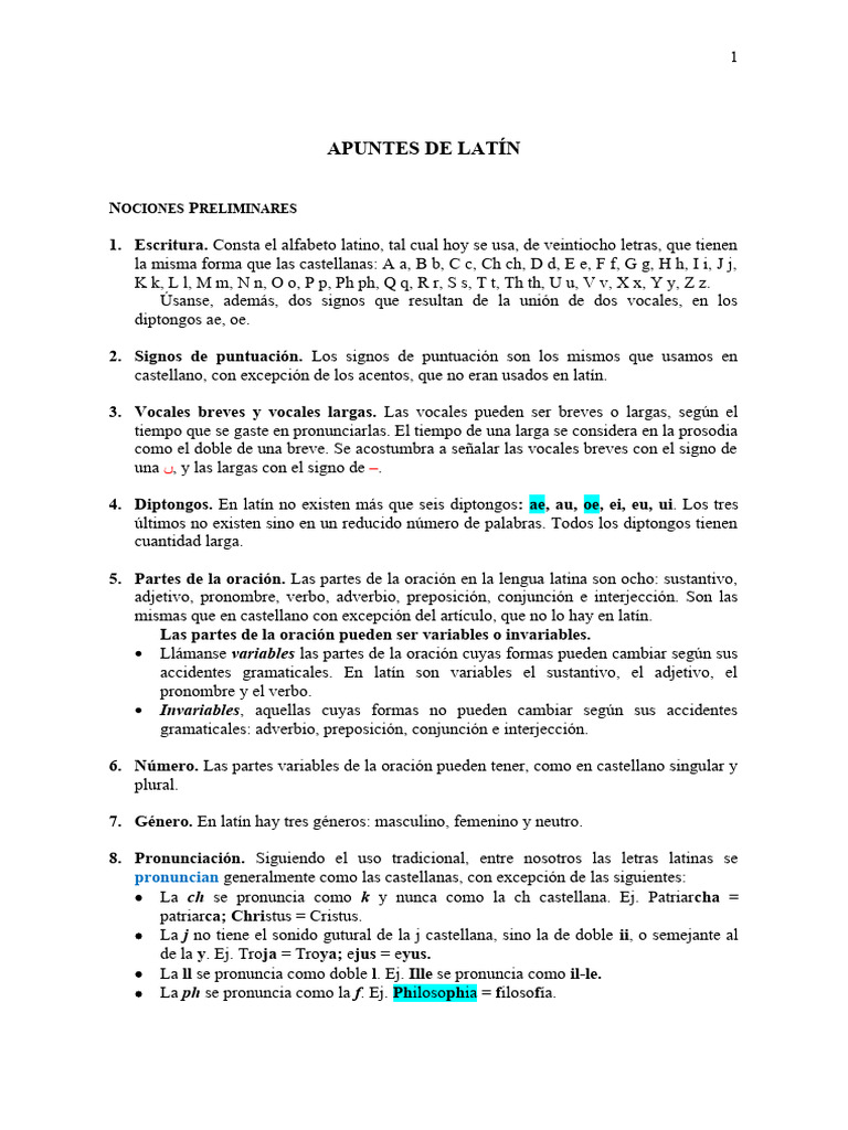 Introducción al Latín: Fundamentos y Ejercicios | PDF | Parte del ...