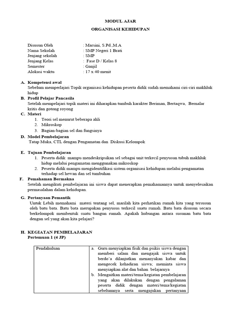 Modul Ajar Sel | PDF