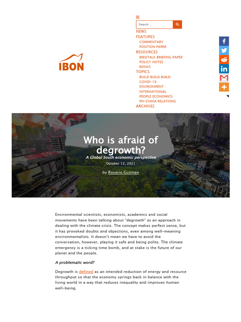 Who Is Afraid of Degrowth - A Global South Economic Perspective - IBON ...