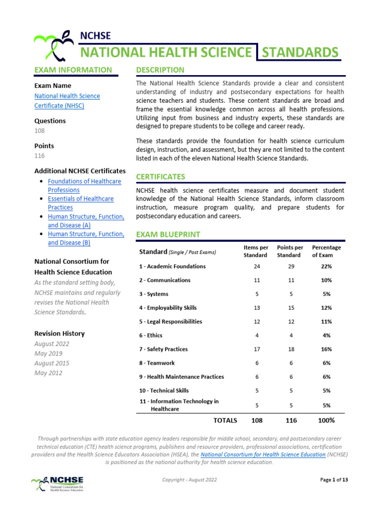 National Health Science Standards | PDF | Anatomical Terms Of Location ...