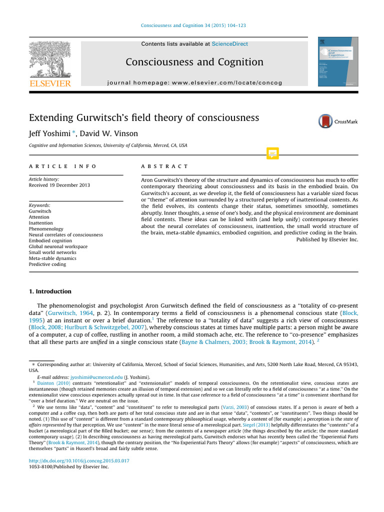 Extending Gurwitsch's Field Theory of Consciouness | PDF | Phenomenology (Philosophy) | Edmund ...