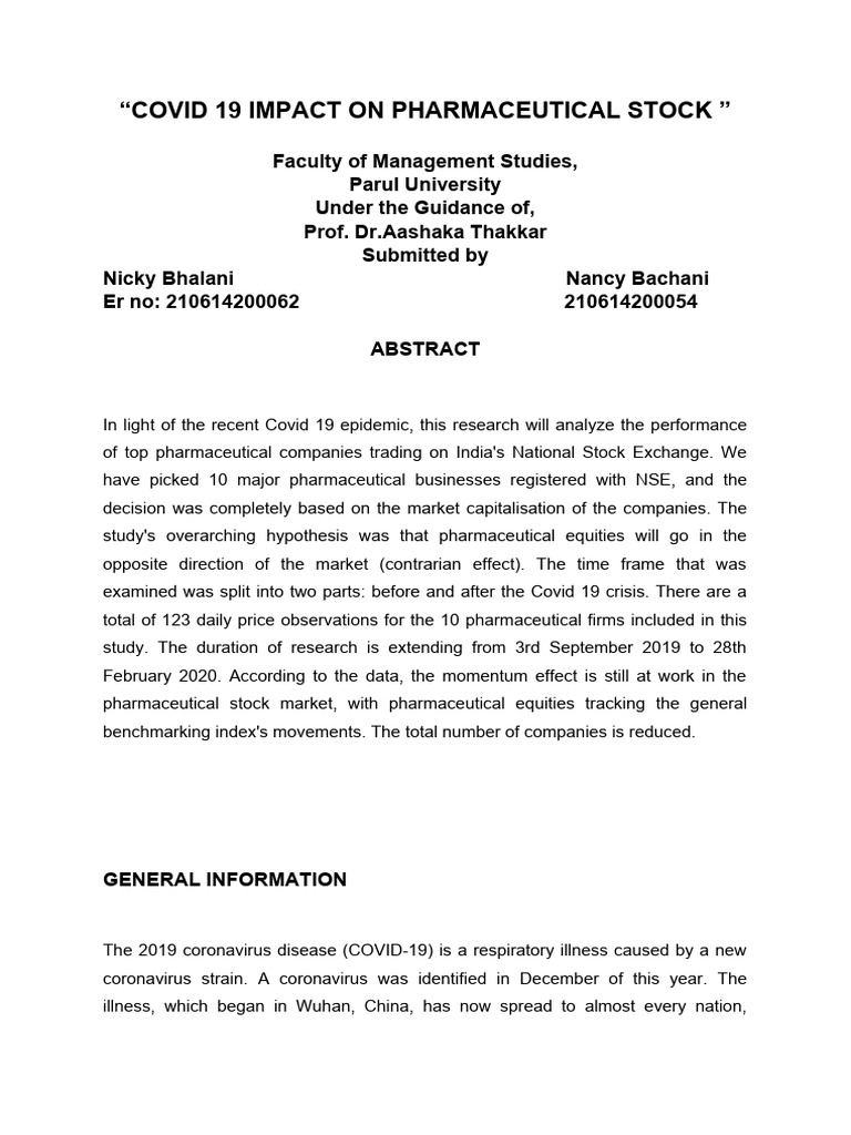 Covid-19 Impact On Pharmaceutical Stocks. Research Paper | PDF | Pfizer ...