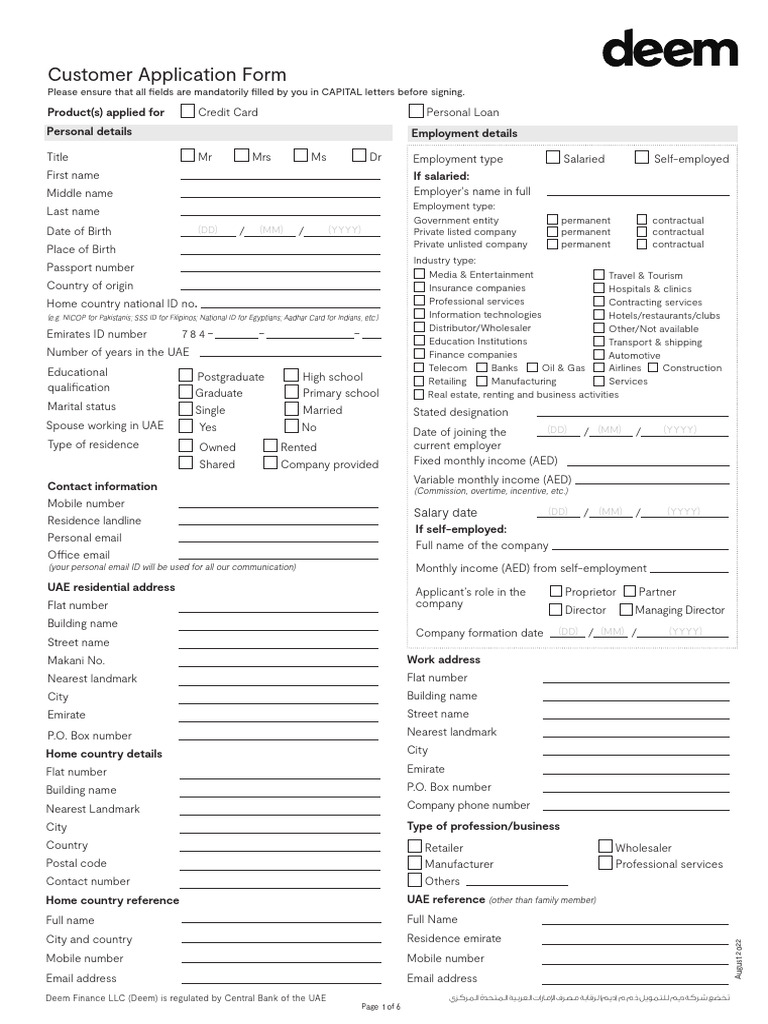 Customer Application Form August 2022 | Download Free PDF | Credit Card ...