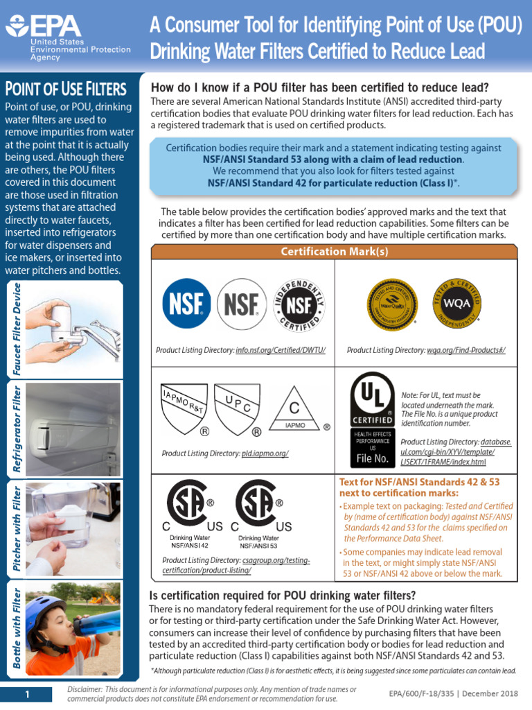 Consumer Tool For Identifying Drinking Water Filters Certified To ...