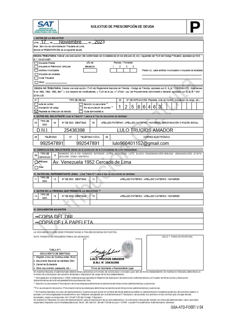 Formato y Solicitud de Prescripcion 1 | PDF | Estatuto de limitaciones | Multa (pena)