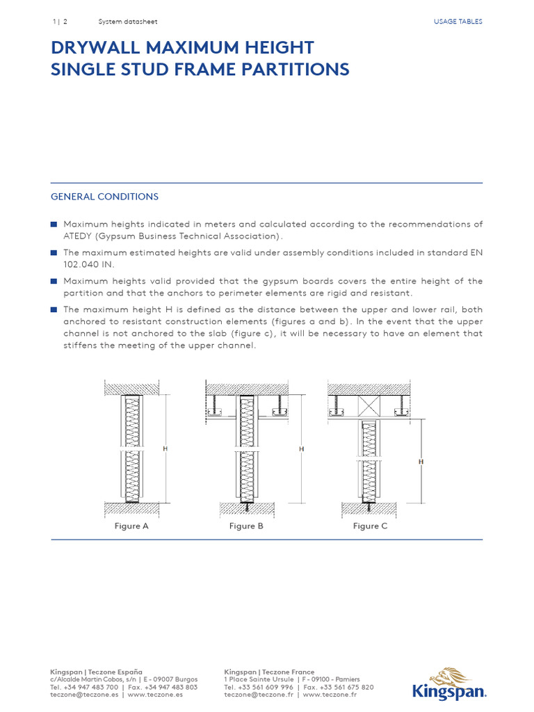 Kingspan - Single Stud Partitions Maximum Height - Guide - Spain - EN ...