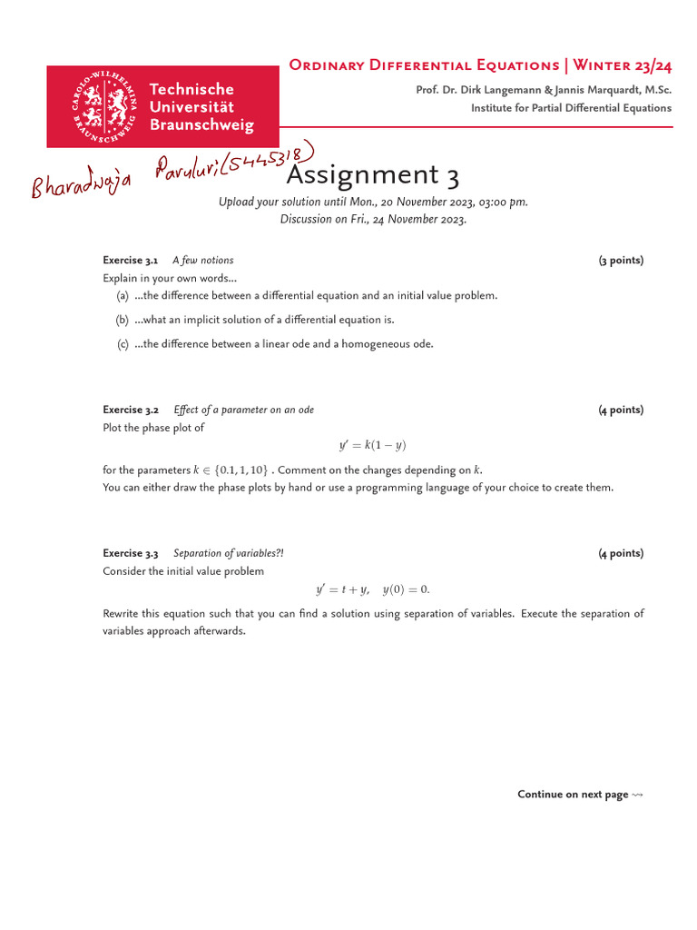 ODE Assignment 03 Group 11 | PDF | Ordinary Differential Equation | Equations