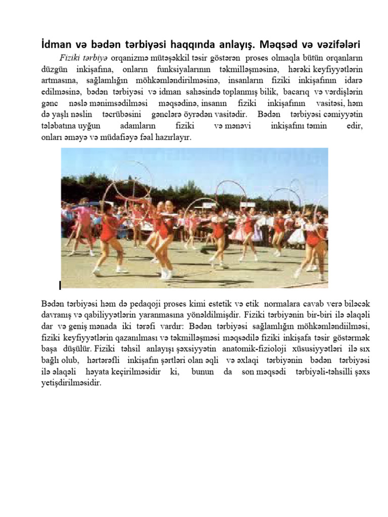 İdman VƏ BƏDƏN Tərbiyəsi Haqqında Anlayış. MƏQSƏD VƏ Vəzifələri | PDF