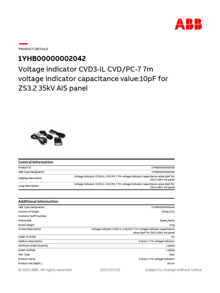 CVD3-IL Voltage Indicator for AIS Panel | PDF | Quantity | Electrical Engineering
