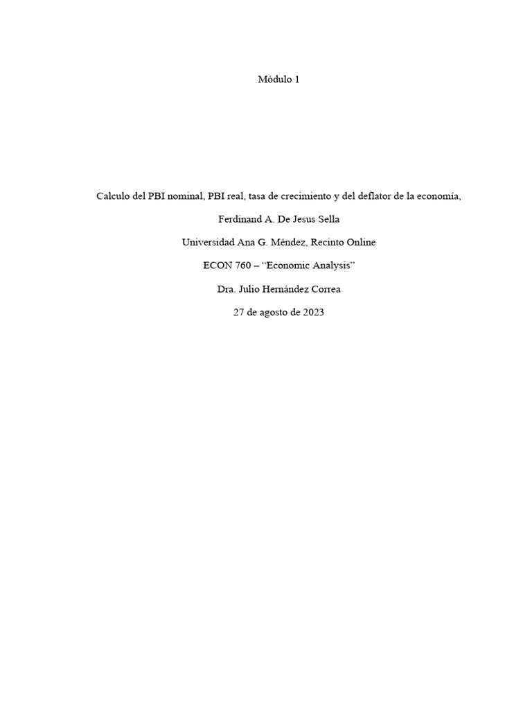 Calculo Del PBI Nominal, PBI Real, Tasa de Crecimiento y Del Deflator ...