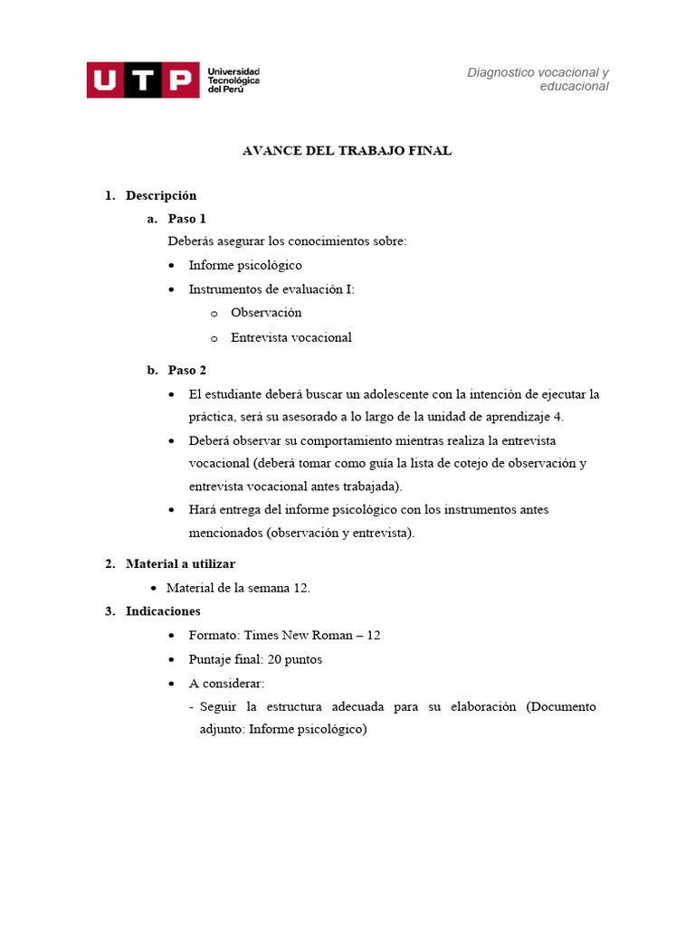 Indicaciones de Avance de Trabajo Final | PDF | Cognición | Ciencia cognitiva