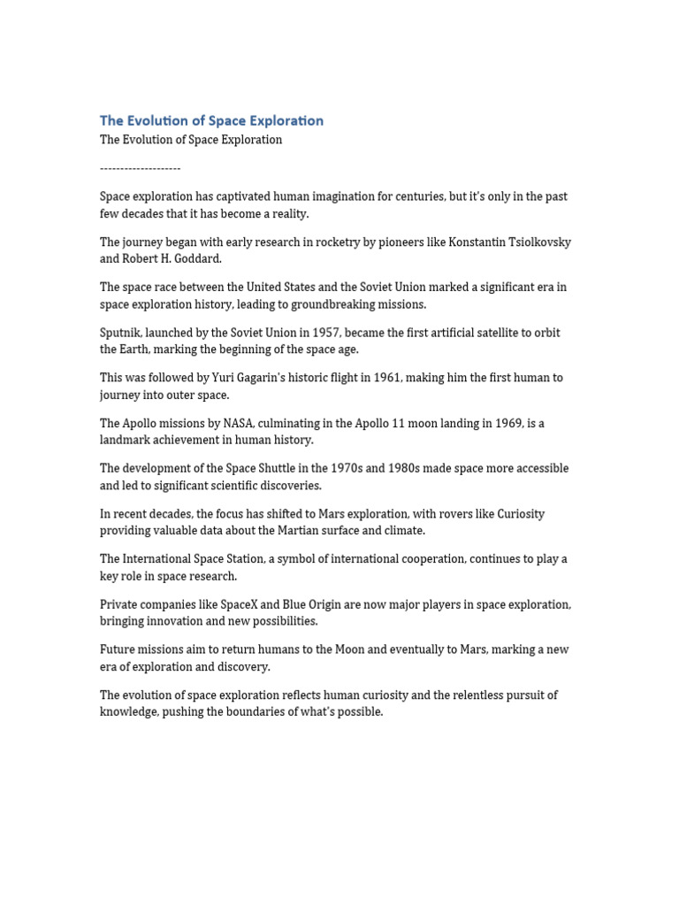 The Evolution of Space Exploration | PDF