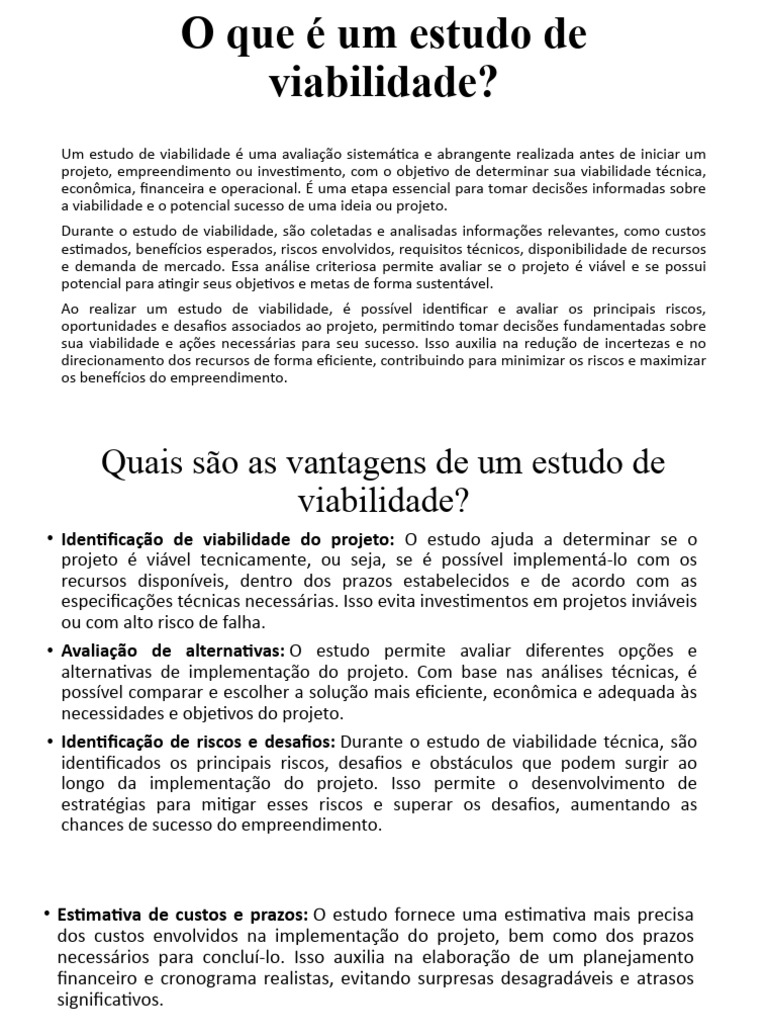 O Que É Um Estudo de Viabilidade | PDF | Economia | Investimentos