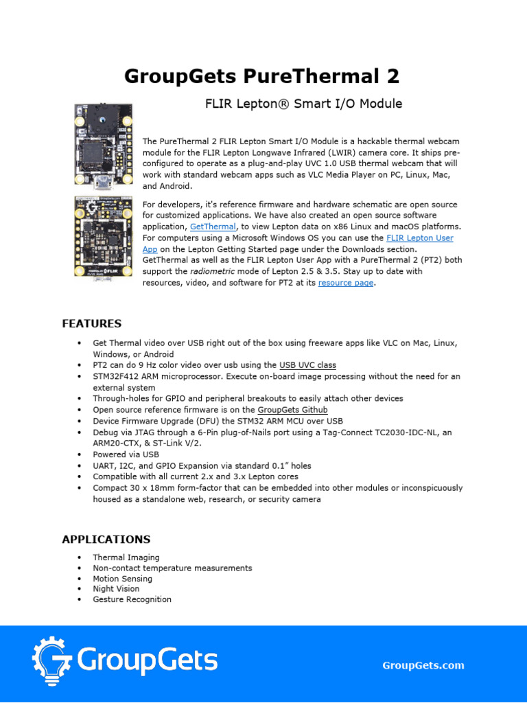 PureThermal 2 - Datasheet - 1.7 | PDF | Usb | Microsoft Windows