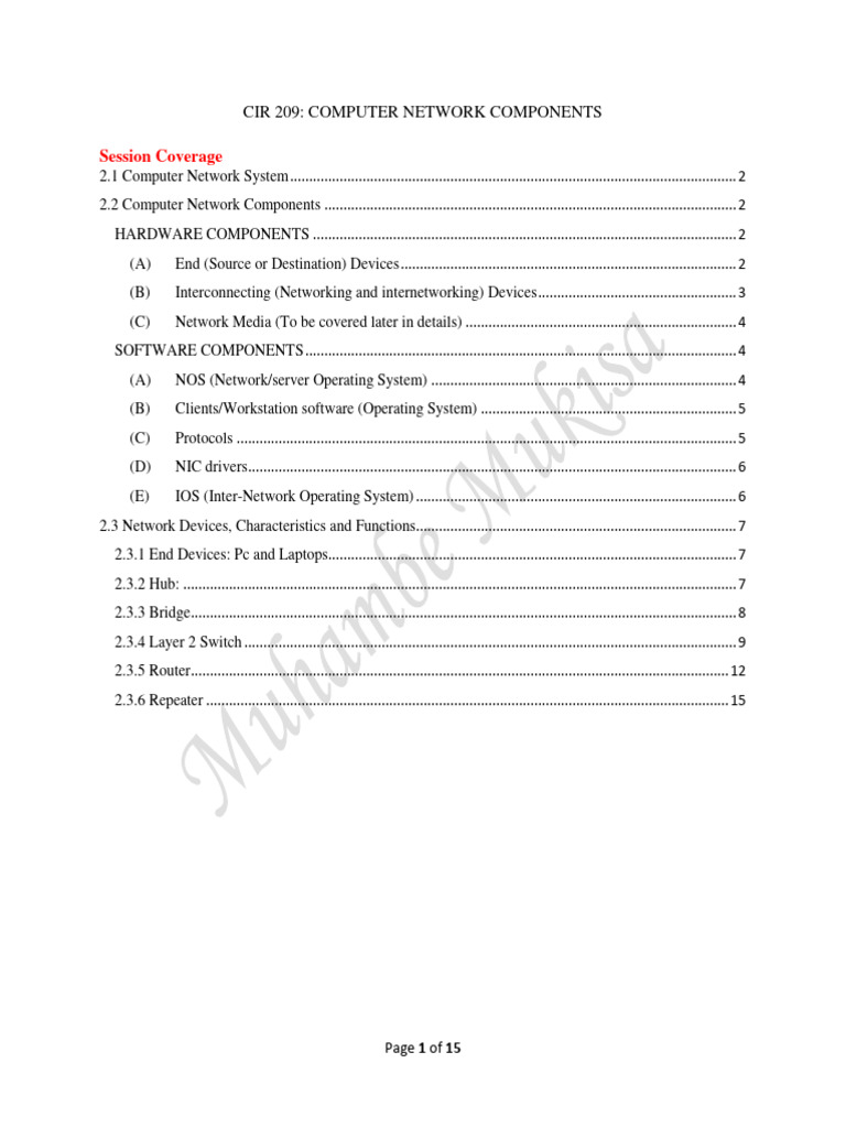 CIR 209 (Lecture 2) Computer Network Components | PDF | Computer Network | Network Switch
