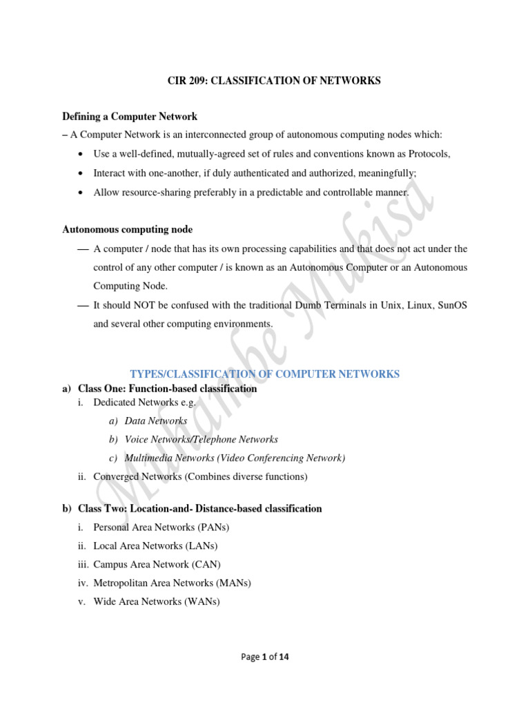 CIR 209 (Lecture 6) Classification - of - Computer - Networks | PDF | Computer Network | Wireless