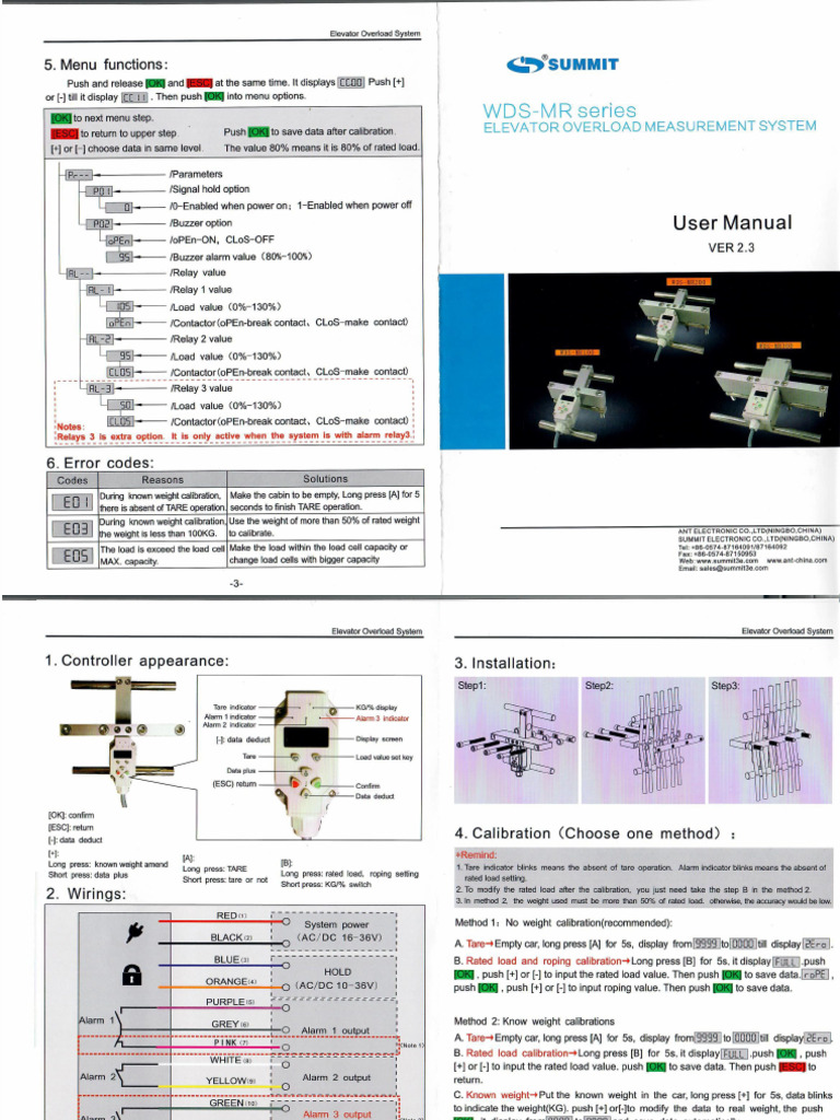 Manual WDS-200-Elevator Overload Measurement System | PDF